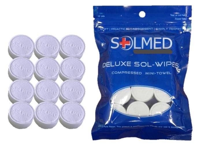 SOL-WIPES COMPRESSED TOWELETTES PKT 12 – Solmed Medical Supplies