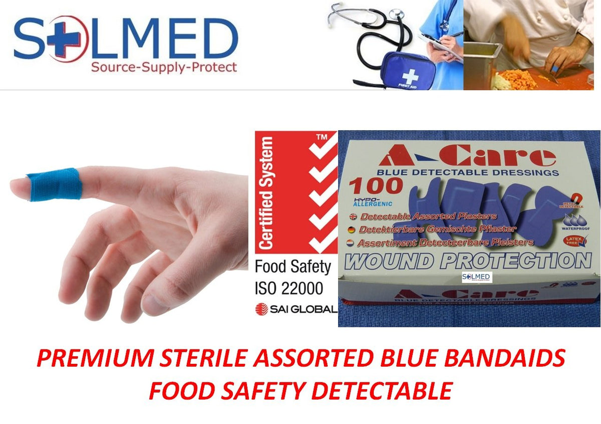 BLUE DETECTABLE AOSSORTED BANDAIDS | FOOD INDUSTRY SAFE | SOLMED ...